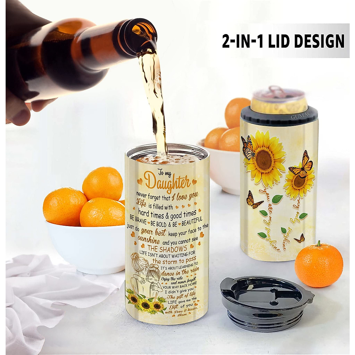 Daughter Can Cooler - Sunflower To My Daughter Can Cooler From Mom - Birthday Gifts For Daughter From Mom - Gift for Daughter on Mother's Day, Christmas, Birthday