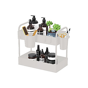 Under Sink Organizer Pull Out Under Sink Storage Rack 2 Tier Under Bathroom Cabinet Storage Multi Purpose Under Cabinet Storage for Kitchen Bathroom Cabinet(white#2)