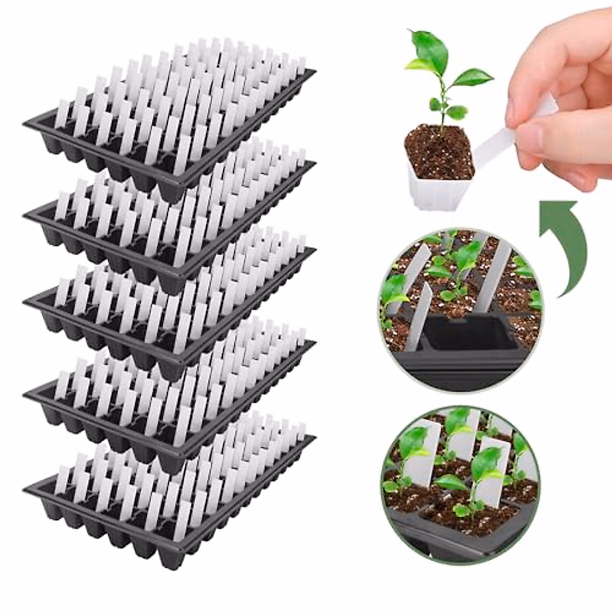 DUALCROWN-5 Pack Plant Seedling Trays kit,1020 Plant Germination Trays with 360pcs Seedling Puller Reusable. Gardening Seed Germination+Seed Starter Planting for Indoor Plant Germination.