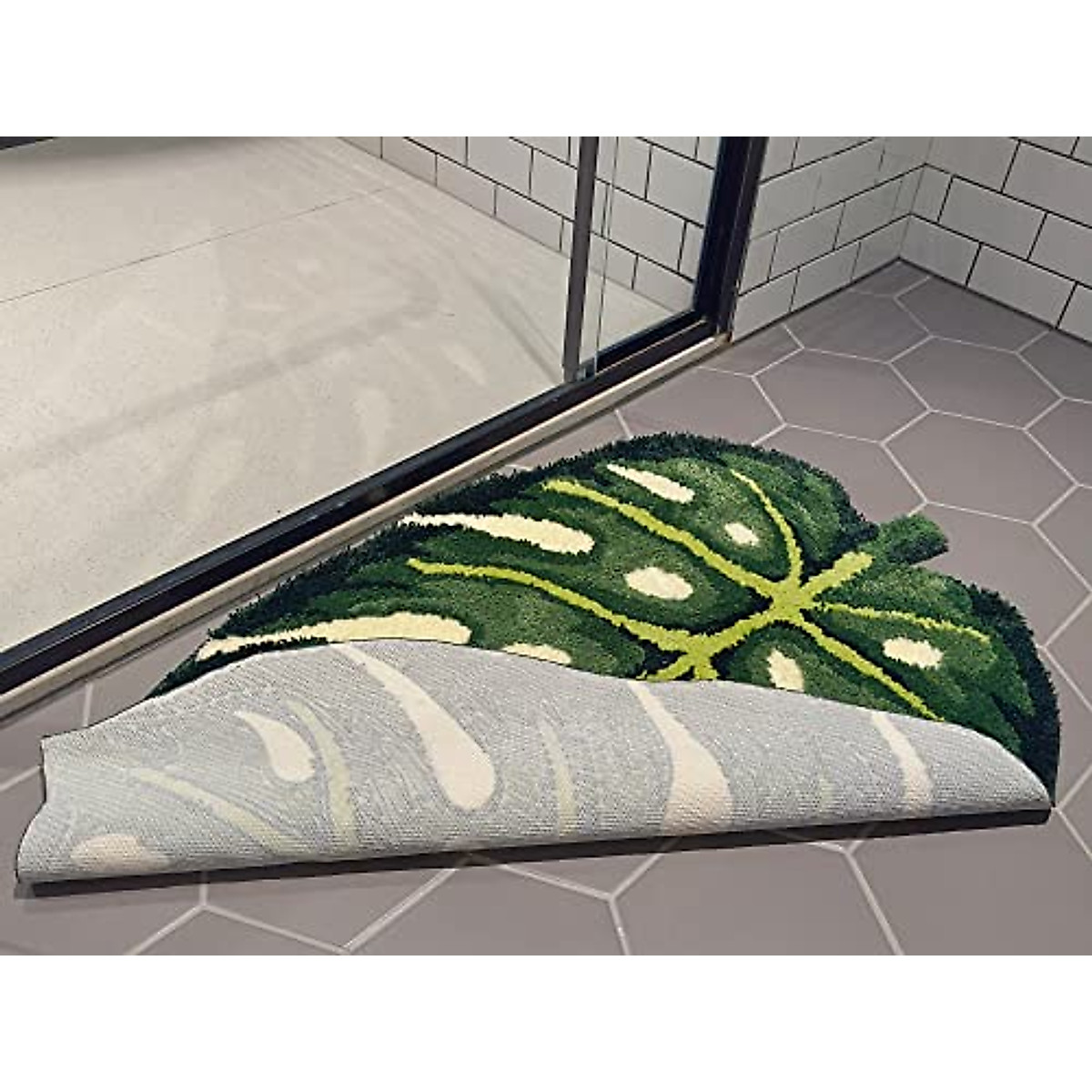 stitchworn Monstera Leaf Area Rug 3.3x2.2ft Tufted Washable Bath Mat Home Décor for Bedroom Bathroom Office Floor Plant Room