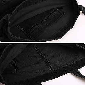 VIJIV Corduroy Tote Bag Aesthetic, Women Canvas Tote Bag Large Capacity Hippie Tote Bag Shoulder Handbags with Pockets Black