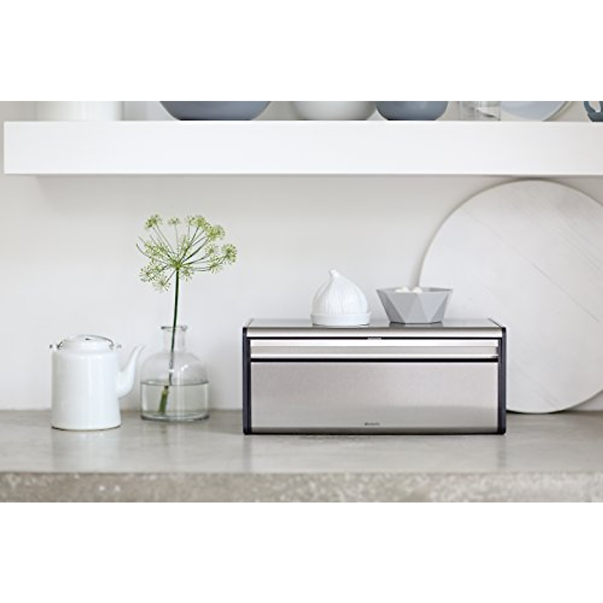 Brabantia Fall Front Bread Box - Matte Steel Fingerprint Proof with Black Sides, 299186