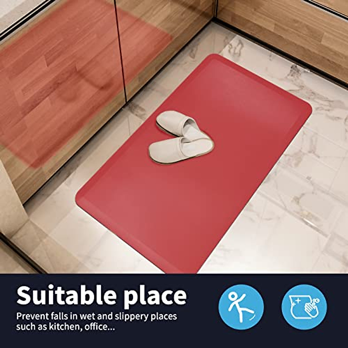 Art3d Anti Fatigue Mat - 1/2 Inch Cushioned Kitchen Mats - Comfort & Non Slip Cushion for Standing Desk, Office or Garage Floor (17.3"x28", Red)