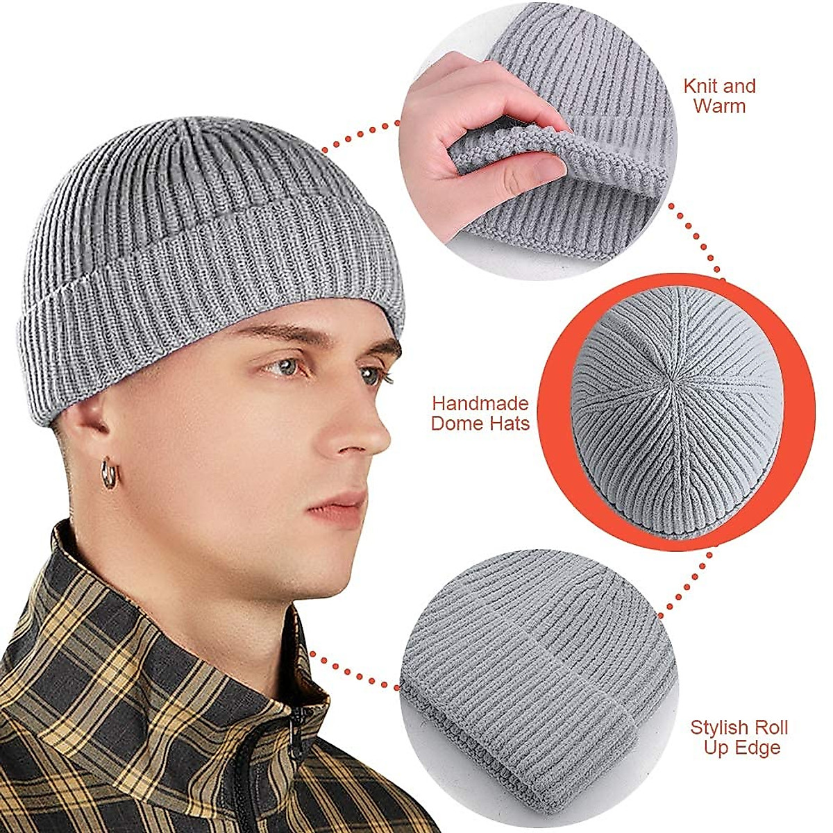 3 Pieces Short Fisherman Beanie for Men Women, Swag Wool Knit Cuff Trawler Skullcap,Winter Warm Hats