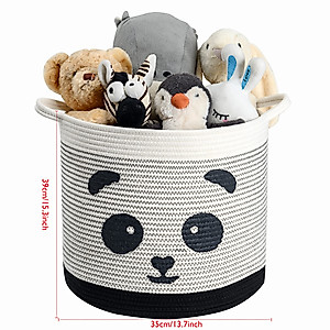 ART pinecone cotton rope basket oval woven storage basket, Cute Dog Toy Basket Cotton Basket Baby Nursery Hamper Shelf Decorative Bin,15"L x 10"W x 9"H (cute Panda, Black & White)