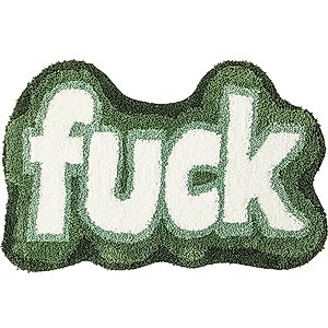 RoomTalks Green Cute Funky Bathroom Rugs Non Slip Washable, Shaggy Soft Absorbent Funny Cool Unique 2x3 Accent Throw Carpet Small Area Rugs for Bedroom Bathroom Dorm Kitchen Rude Swear Words Fuck Rug