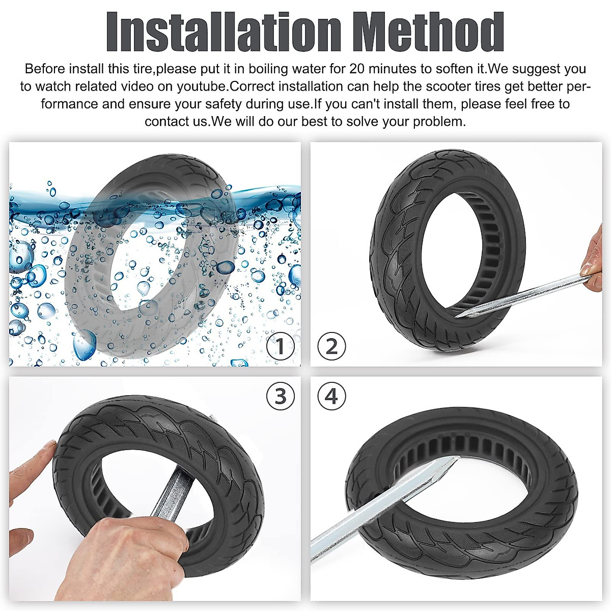 Cooryda 10x2.125 Solid Tire,10 inch Solid Rubber Tires 10x2.125 Solid Electric Scooter Tire Tubeless Front or Rear Replacement Solid Rubber Wheels for Electric Scooter 2pc Black