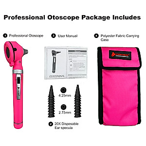 Cross Canada 11-080 Physician Fiber Optic LED Pocket Otoscope Diagnostic Set - Pink