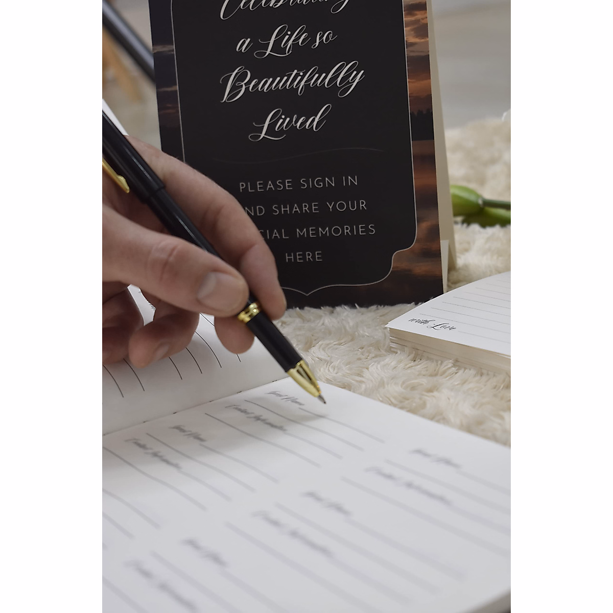 Portiche Funeral Guest Book Includes 60 Memory Cards, Pen, Table Sign, Card Box, 474 Guests Entry, Funeral Guest Book, Guest Book for Funeral, Guest Book for Funeral, Celebration of Life