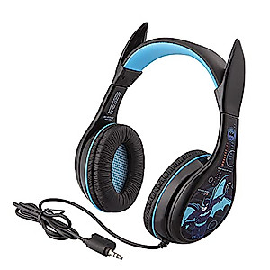 eKids Batman Kids Headphones, Adjustable Headband, Stereo Sound, 3.5Mm Jack, Wired Headphones for Kids, Tangle-Free, Volume Control, Childrens Headphones Over Ear for School Home, Travel