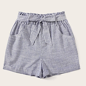 Shakumy Women Casual Elastic Waist Striped Bowknot Shorts Loose Stretch Summer Beach Shorts with Pockets Workout Hot Pants