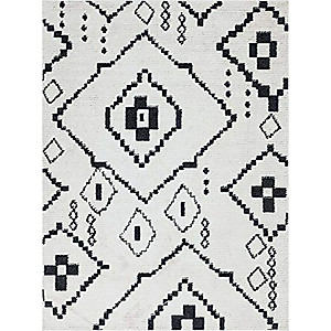Unique Loom Morocco Collection Tribal, Southwestern, Bohemian Area Rug, 9' 0" x 12' 0", Ivory/Black