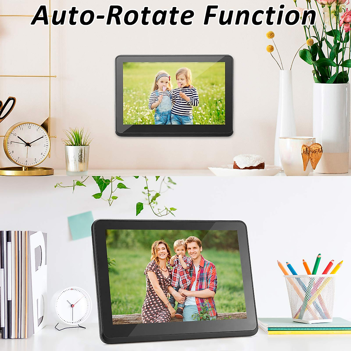 Digital Photo Frame WiFi Digital Picture Frame kimire 1920x1080 Touch Screen, Support Thumb USB Drive and SD Slot, Music Player, Alarm Clock, Share Photo and Video via APP, Cloud, Email(10inch Black)