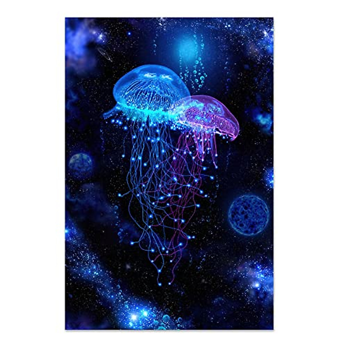 Jellyfish Canvas Poster Trippy Marine Life Wall Art Galaxy Universe Pictures Bathroom Bedroom Wall Decor Gift for Boys Girls, Unframed 40x60cm