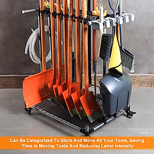 JGLDG Garden Tool Storage Rack with Wheels Heavy-Duty Organizer for Garage, Yard, and Garden Tools
