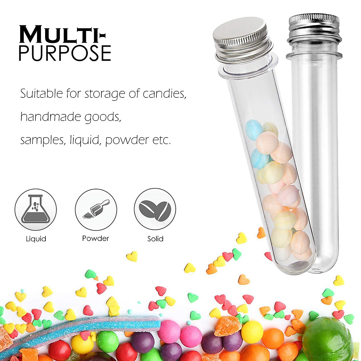 60Pack Plastic Test Tubes with Caps, 45ML Clear Bath Salt Tubes Gumball Candy Tubes, Tube Container Vials for Scientific Experiments, Party Favors, Decorate The House, Candy Storage