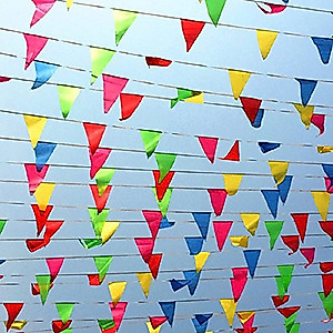 Novelty Place 100 Feet Pennant Banner - 75 Multicolor Bunting Flags - Birthday Party Grand Opening Christmas Decorations