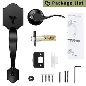 Tinewa Single Cylinder Exterior Handleset, Keyless Front Door Handle with Lever Inside, Low Profile Front Lock Handleset with Halifax Black Finish, Reversible for Right & Left Sided