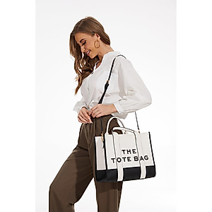 KALIDI The Tote Bag for Women tote purse with Zipper, Faux Leather/Canvas tote bags Shoulder Bag Crossbody Handbag1