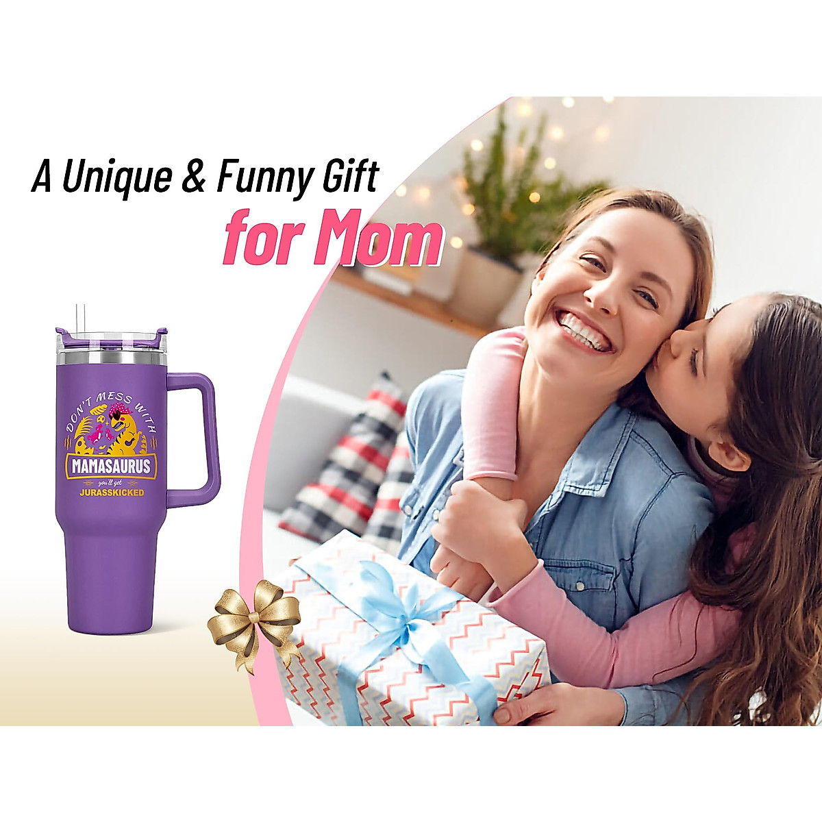 DLOCCOLD Gifts for Mom - 40oz Dinosaur Tumbler, Birthday & for Women, Purple