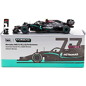 Tarmac Works 1:64 Scale Diecast Model Grand Prix Car Compatible with Mercedes Benz AMG W11 EQ Performance Valtteri Bottas (No.77 Winner Austrian GP 2020) in Black