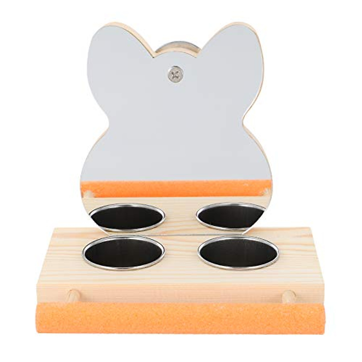 Parrot Mirror with Water Food Bowl Wood Holder Cage Accessory Feeding Bowl Parakeet Toys