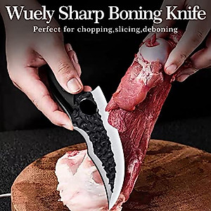 WUELY Chef Knife Viking Knife with Sheath Japanese Forged Kitchen Knives Multipurpose Meat Cleaver Boning Knife with Sheath and Gift Box for Kitchen Outdoor Camping BBQ