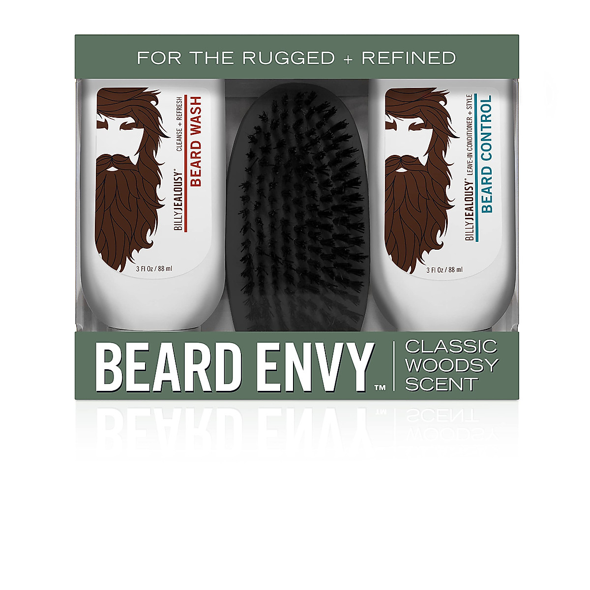 Billy Jealousy Original Beard Envy Facial Hair Refining Kit - with Beard Wash Beard Control and Boar Bristle Brush for Clean, Hydrated, Soft, Tamed Unruly Mane