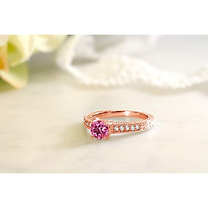 Gem Stone King 1.65 Ct Pink Mystic Topaz G-H Lab Grown Diamond 18K Rose Gold Plated Silver Engagement Ring (Size 5)