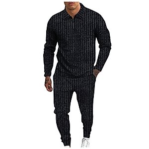 Men's Tracksuit 2 Piece Hooded Athletic Sweatsuits Hooded Jumpsuit Full Zip Rompers Overalls Lightweight Tracksuit with Pockets Athletic Comfy Sets Jogging Sports Jacket and Pants A725 Black