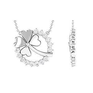 Rosec Jewels Natural Diamond Eternity Pendant Necklace For Women, HI-SI Quality, Certified Diamond Leaf Necklace, 14K White Gold, With Chain