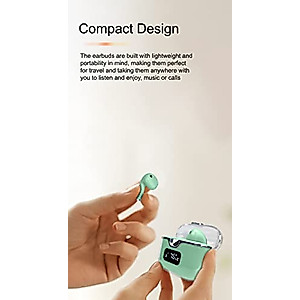 Acuvar in-Ear Wireless Bluetooth 5.2 Headphones, Earbuds IPX7 Waterproof with Microphone Rechargeable USB C Case LCD Display for Smartphones Android iOS (Green)