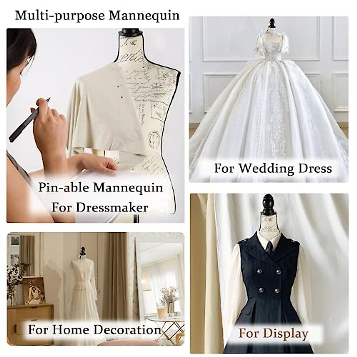 HOMBOUR Female Mannequin Body, Sewing Mannequin Torso Dress Form, Height Adjustable 52-67 inch Mannequin with Stand for Dressmaker Jewelry Display, Ivory