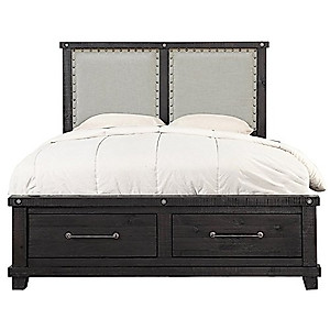 BOWERY HILL Traditional Upholstered Queen Panel Storage Bed in Espresso