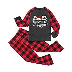 Christmas Pajamas for Family 2023 Matching Sets Xmas Long Sleeve Pj 2 Piece Set Festival Party Sleepwear Jammies(Women,11-Dark Gray,Large)
