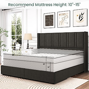 LARMACE Bed Frame King Size with Storage Drawers and Wingback Headboard, Linen Upholstered Platform Bed Frame with Wooden Slats, Easy Assembly, Dark Grey