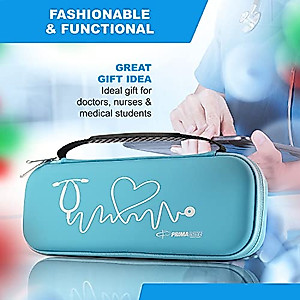 Primacare KB-9397-BL Stethoscope Case, Supplies Included, Blue with Multiple Compartments, Portable and Lightweight First Aid Kit Bag with Vital Medical Supplies, Nursing Accessories for Nurses