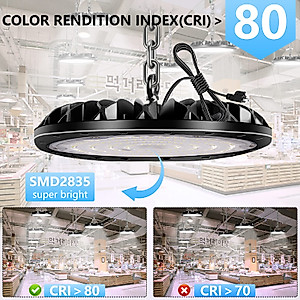 8 Pack 200W LED High Bay Light, 20000LM 6000K UFO LED Shop Light, 5' Cable with 110V US Plug, IP65 Commercial Lowbay Area Lighting Fixture for Workshop Warehouse Barn Residential Wet Location, Non-Dim