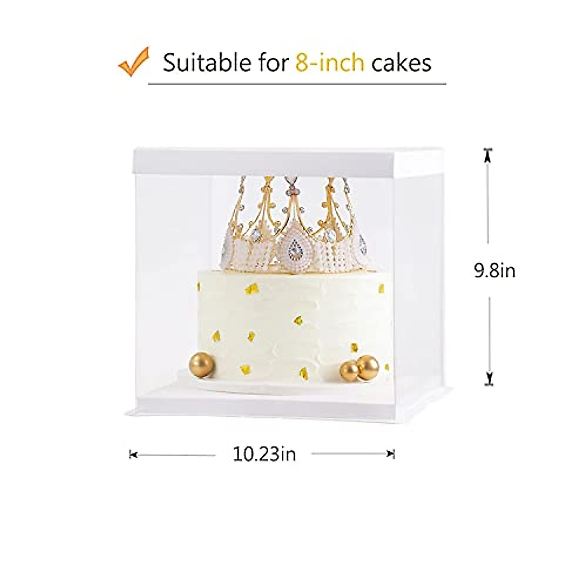 XININSUN 2Pcs Large Cake PET Clear Box, 10" X 10" X 9" with ribbon and pre-folded lid, for 8" cake packing carry, baking cookie display, Carry Tall Layer Gift, Festive Gift Box -White