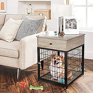 IDEALHOUSE Furniture Dog Crates, Style Wood Kennel End Table, House Indoor Use, Chew-Proof, Flip Top Storage, Casual Home Wooden Pet Crate, Crate Side Grey