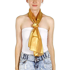 SERENITA Scarfs for women | lightweight soft silky scarves | 60" long satin chiffon stripe solid color neckerchief, Gold