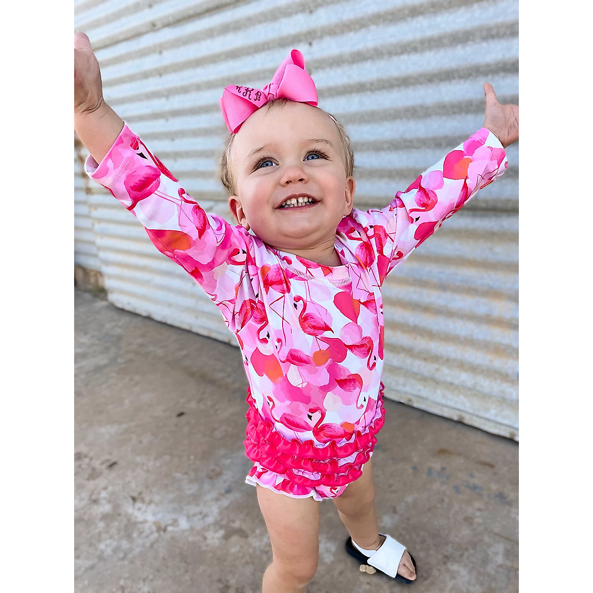 ADUKIDE 18-24 Months Baby Swimsuits Girls Toddler Rash Guard Bathing Suit Pink Baby Long Sleeve One Piece Swimwear with Zipper