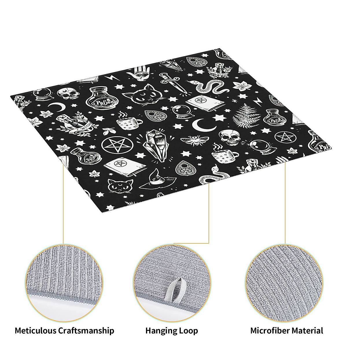 Dish Drying Mat For Kitchen Counter Skull Cat Moon Gothic Design Super Absorbent Microfiber Drainer Mat Extra Large Dishes Drainer Pad Kitchen Decor Accessories