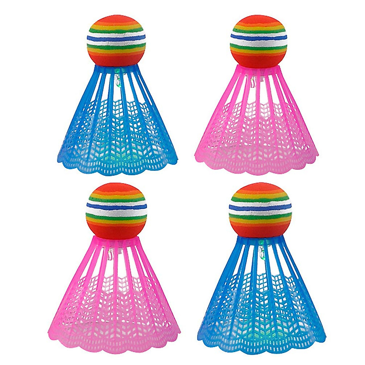 VOSAREA 4pcs LED Lighting Nylon Badminton Shuttlecocks Practical Sports Supplies Exercise Accessories for Indoor Outdoor Playing (2PCS Blue, 2PCS Pink)