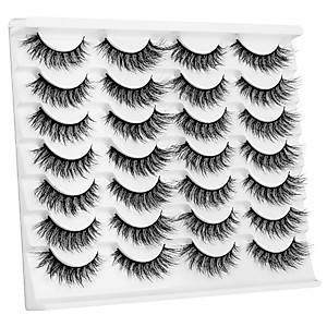False Eyelashes 15mm Lashes Natural Look 3D Mink Lashes Pack Small Short Cat Eye Lashes Wispy Fluffy Light Volume Fake Eyelashes 14 Pairs Pack