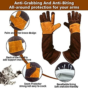 Animal Handling Gloves,Cat Bite Proof Gloves,Leather Welding Gloves For Men And Women,Multipurpose Dog Bite Gloves,Snake & Bird Handling Gloves For Cat Dog Bird Falcon Livestock Snake