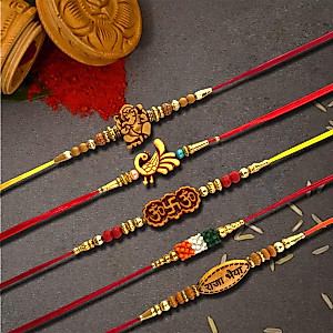 SLNDOKTG Set of 5 Rakhi for Brothers for Raksha Bandan Rakhi Handmade Rakhi Rakhi Raksha Bandhan Indian Bracelet Beads Rakhi Thread Bhaiya Bhabhi Rakhi Bracelet Rakhi Gift Traditional Rakhi