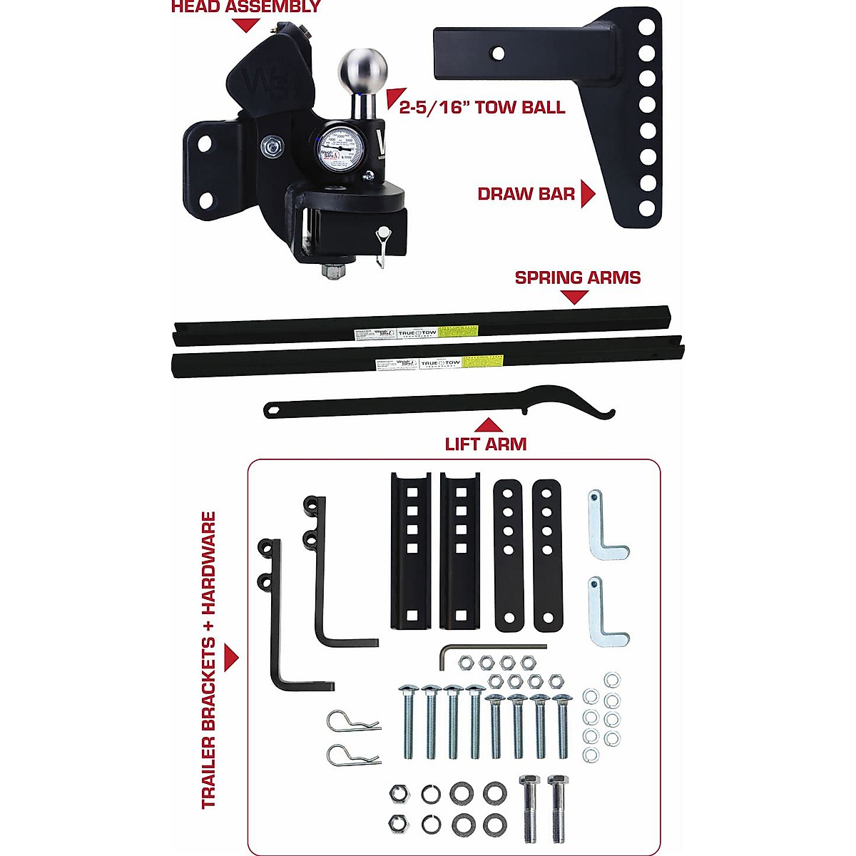 Weigh Safe TrueTow Weight Distribution WSWD8-2 with 4 Point Sway Control & Weight Gauge, 8" Drop 2" Shank 15,000 LBS Max GTW 1,500 LBS Max Tongue Weight - Includes 2-5/16" Tow Ball & 1 Pc Lock Set