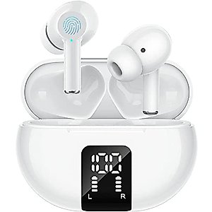 Wireless Earbuds Bluetooth Earbuds 60H Playtime LED Power Display Charging Case Bluetooth 5.3 Headphone with Noise Cancellation Mic, Stereo Sound, IPX5 Ear Buds for iPhone/Samsung/Android/iOS,White