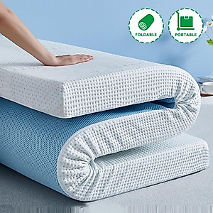 RASPIO Non-Slip Design Memory Foam Mattress Topper with Cover Foam Mattress Pad for Pressure Relief,Soft Bed Topper, with Removable Washable Cover(White 5cm,200x220cm)